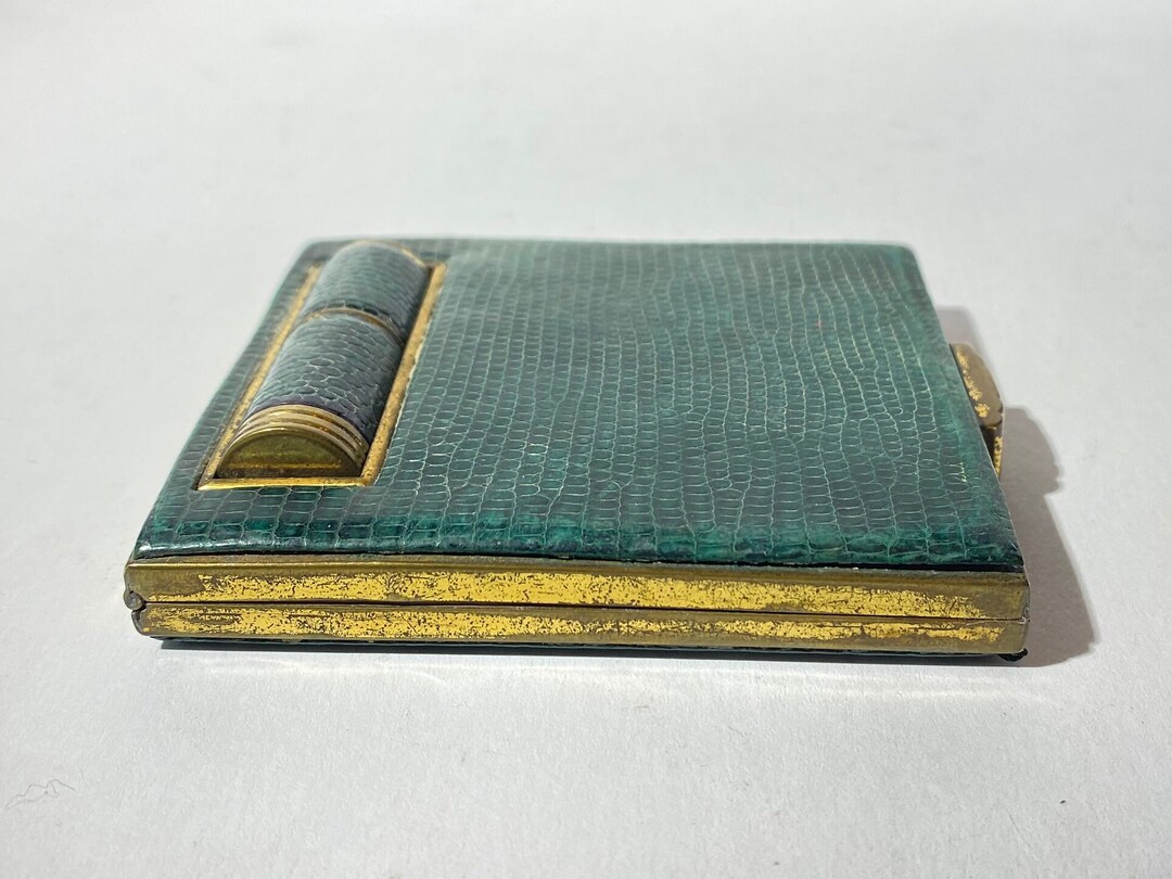 France Green Powder Compact With Case Mirror and Mini Lipstick Vanity ...