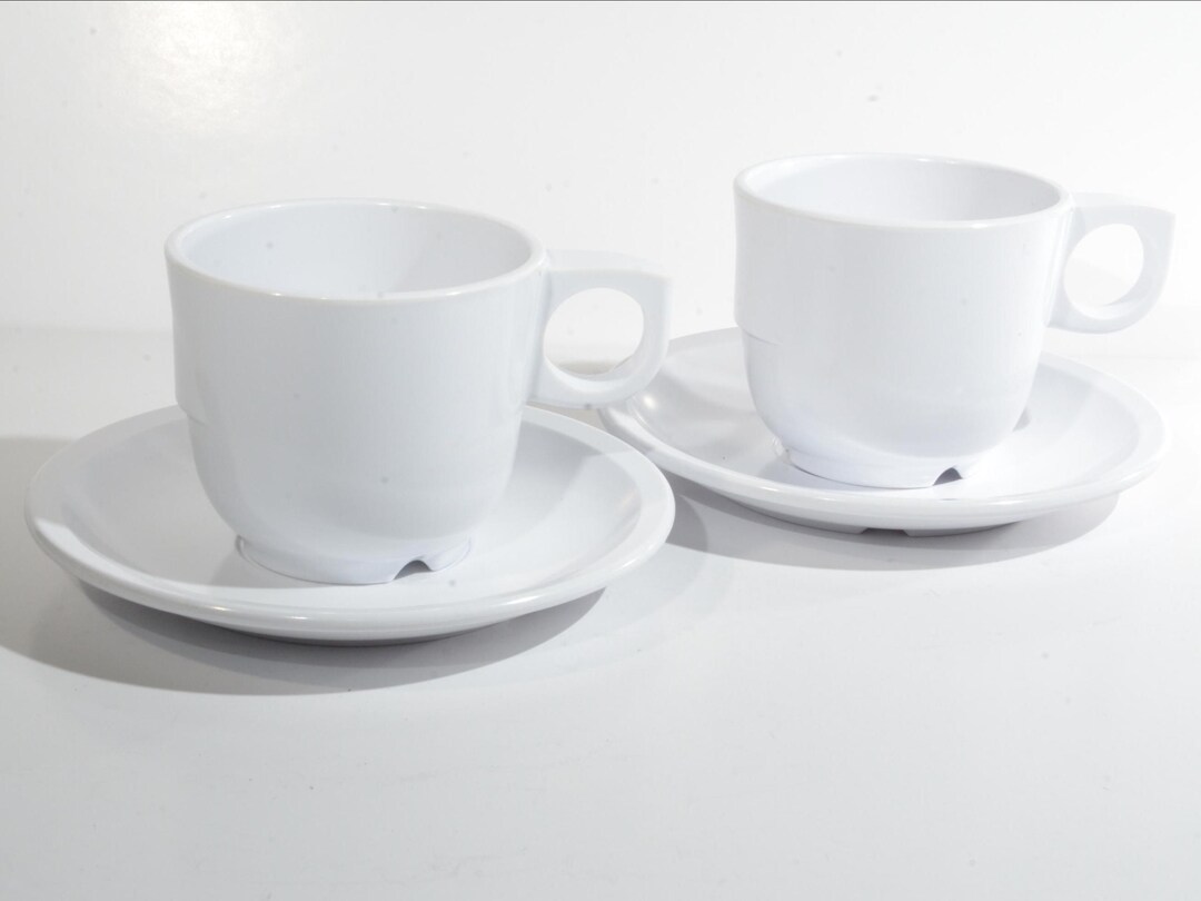 Set of 2 MELMAC White Teacup and Saucer GPL 305 Cup Mug Hard Plastic ...