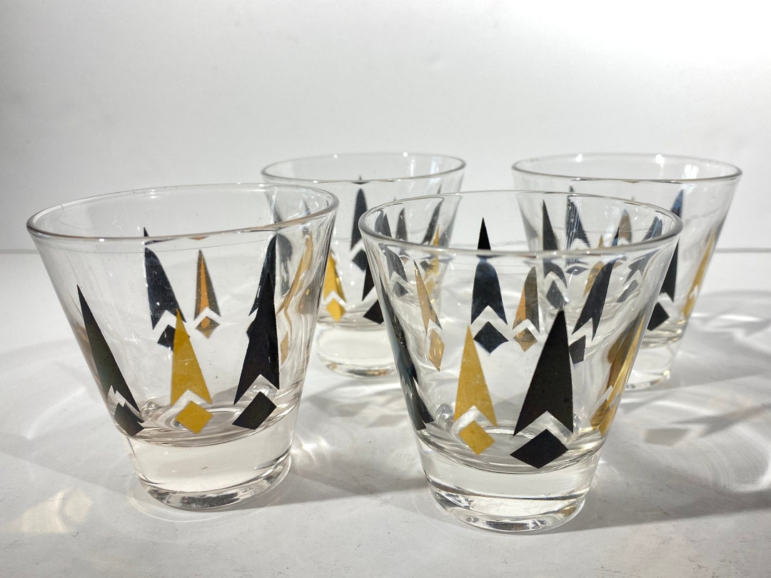 Anchor Hocking Set of 4 Mid-century Black and Gold Atomic Shot Glass ...