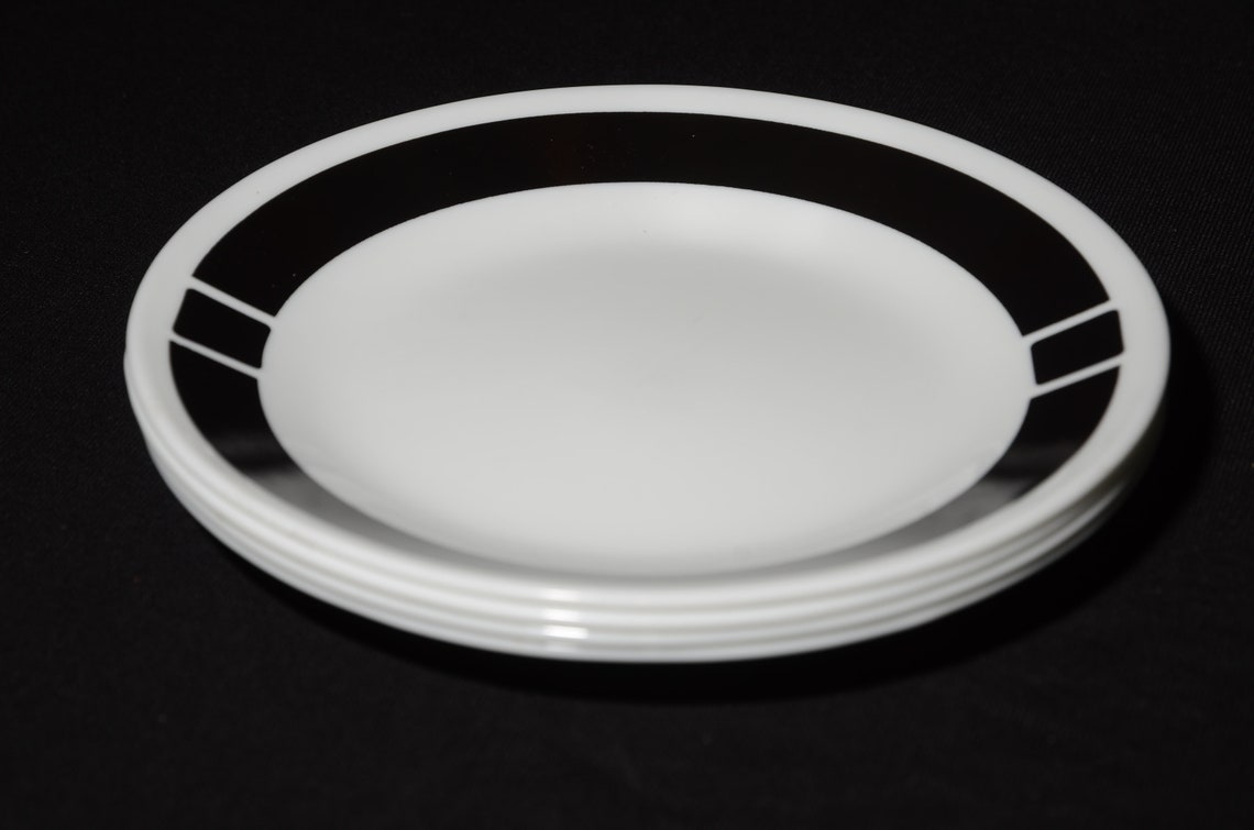 Set of 4 Vintage Corelle URBAN BLACK Black and White Plate 6.75 Inches ...
