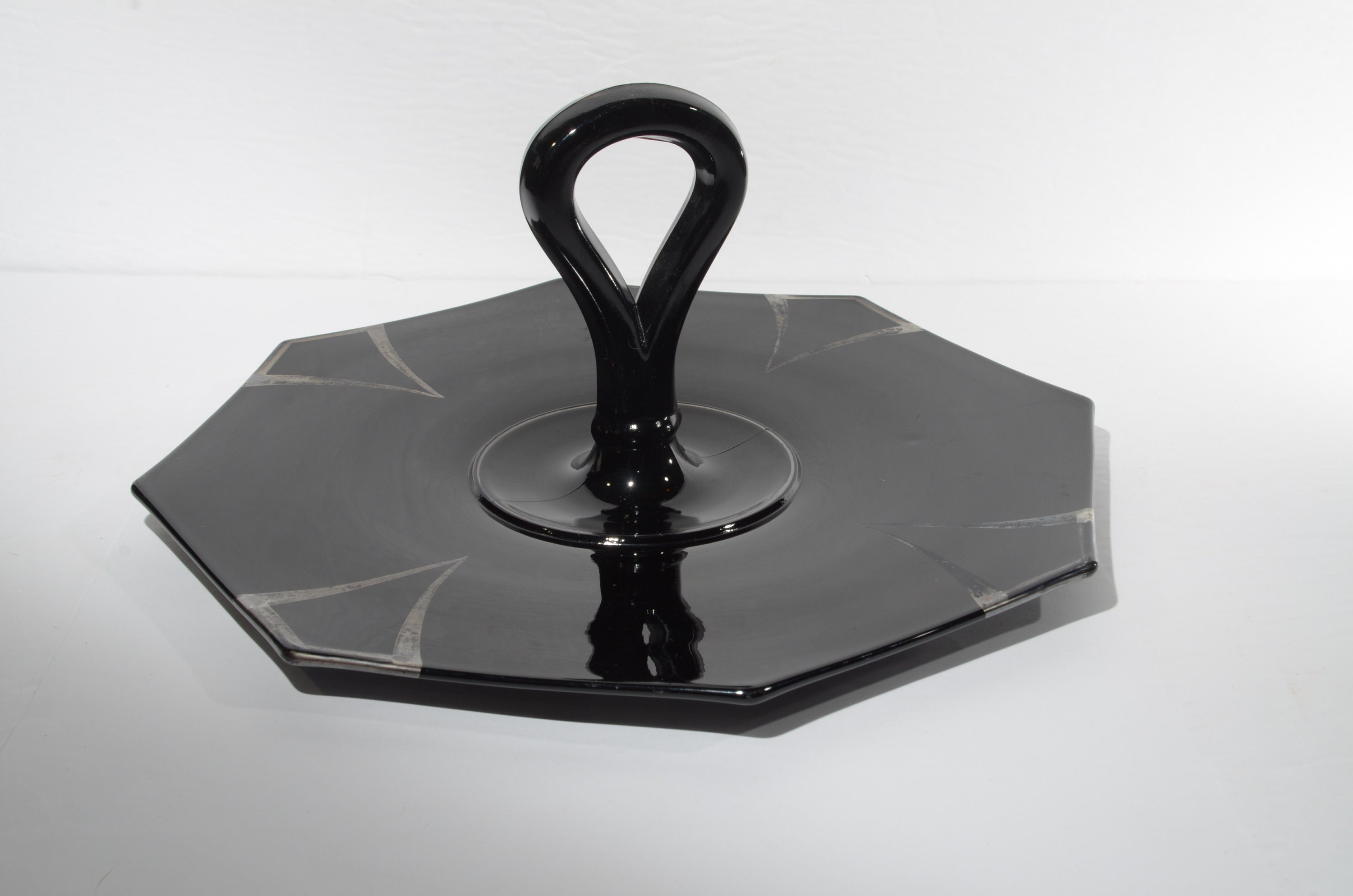 L.E. Smith Depression Glass Black Tidbit Candy Serving Tray Serverplate ...