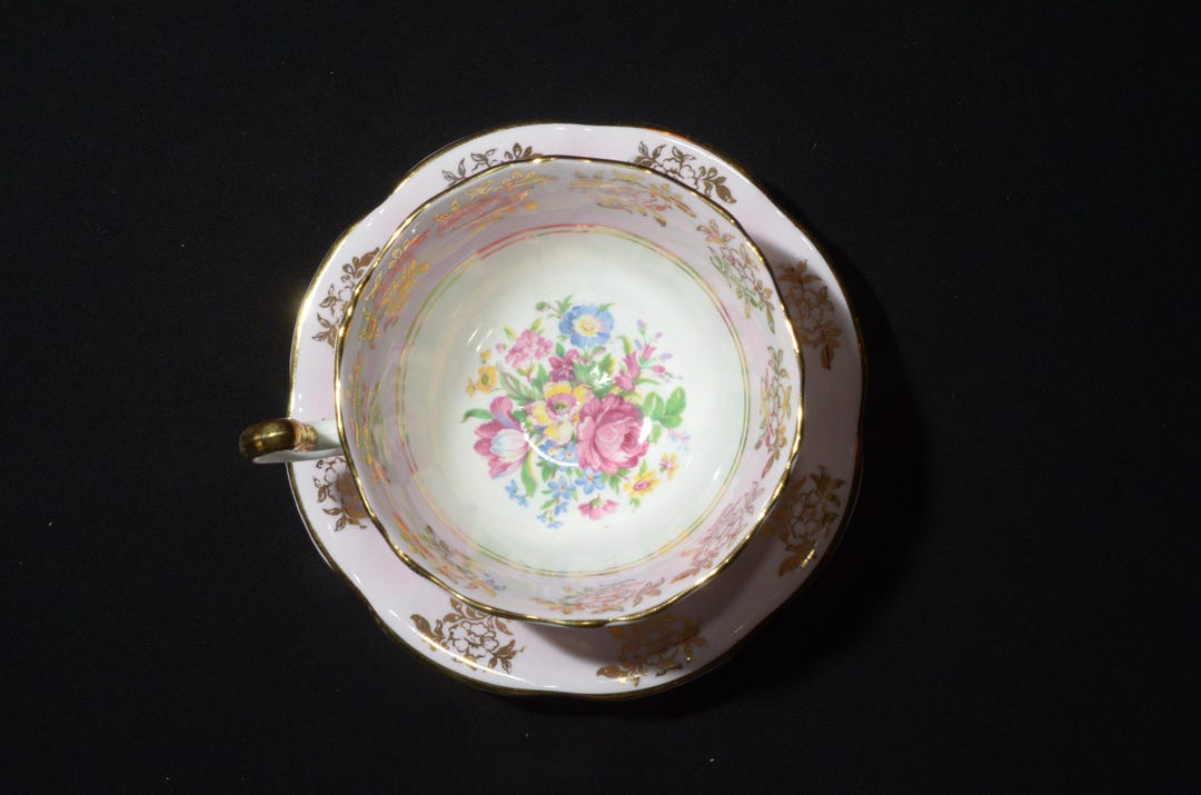 Regency Teacup and Saucer Set Tea Cup Multicolor Floral Bouquet Pink ...
