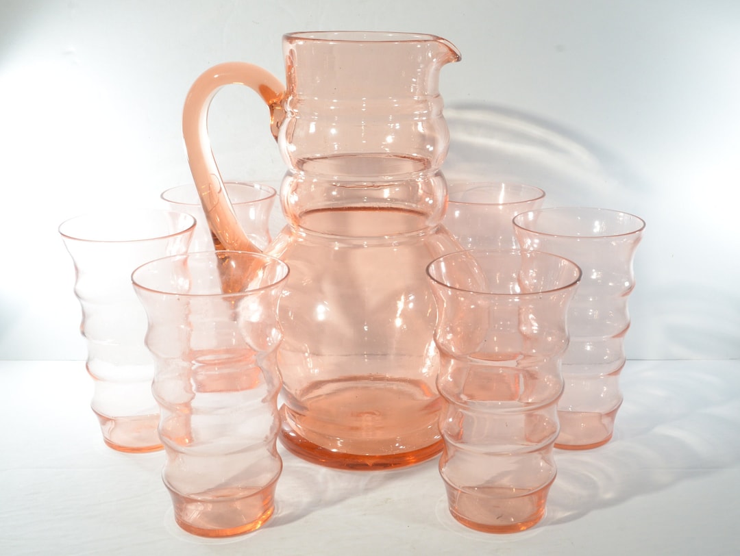 Stunning Vintage Dunbar Flint Pitcher Glass Set Tall Pitcher and 6 ...