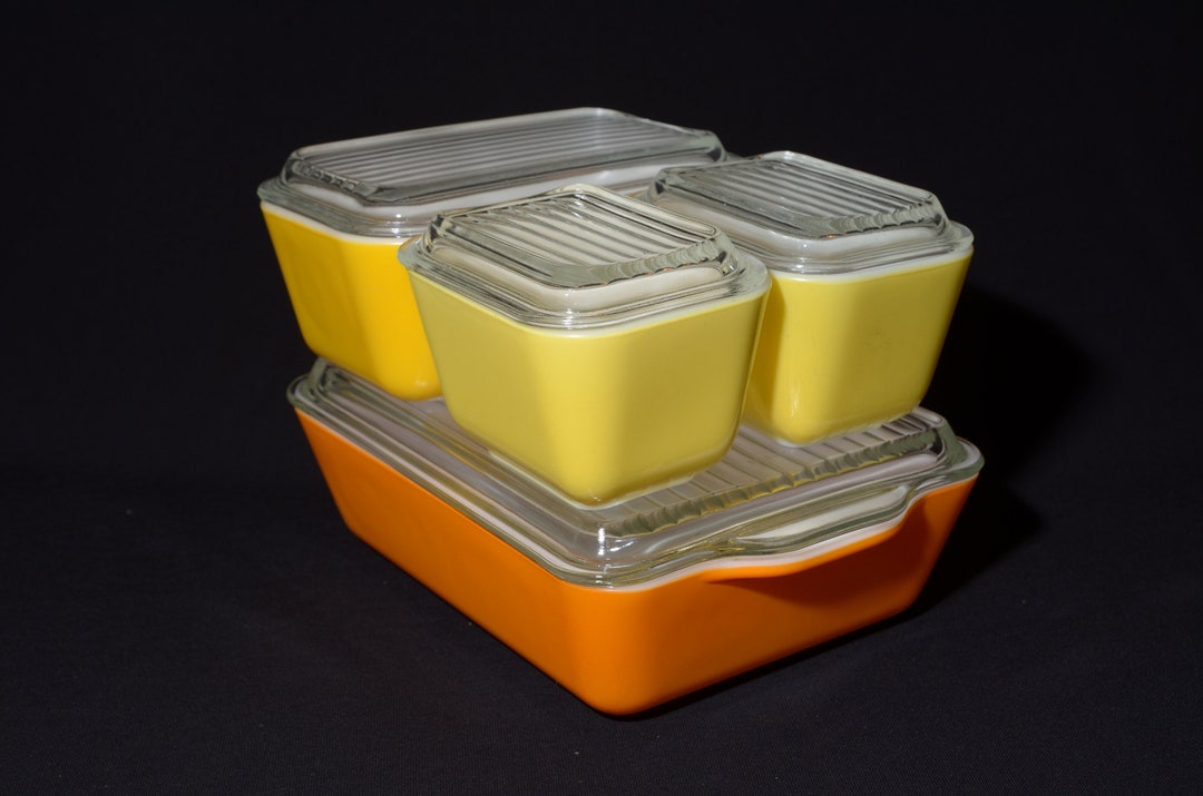 PYREX Daisy Citrus Full Set Fridgie Lid Fridge Vintage Pyrex Set Pyrex ...