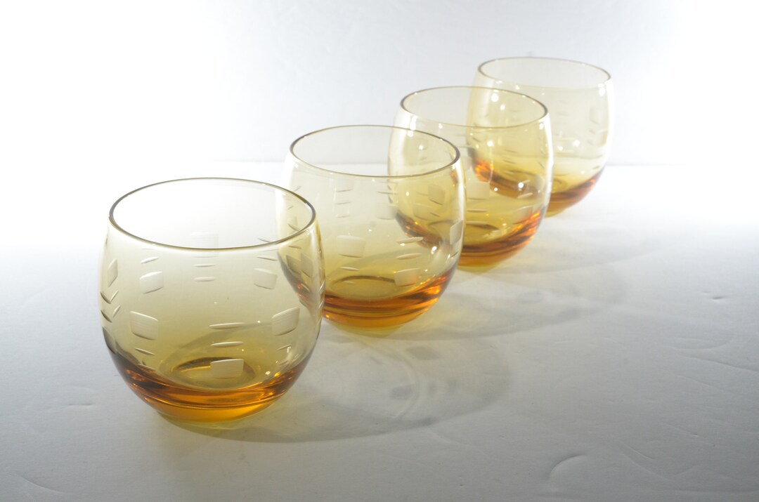 Amber Set of 4 Glasses Roly Poly Roly-poly Tumbler Vintage 10 Oz ...
