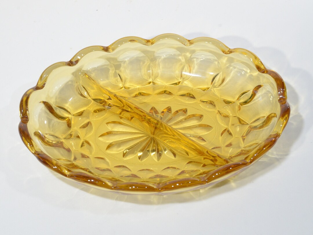 Anchor Hocking Fairfield Pattern Amber Glass Relish Dish Platter 2-part ...