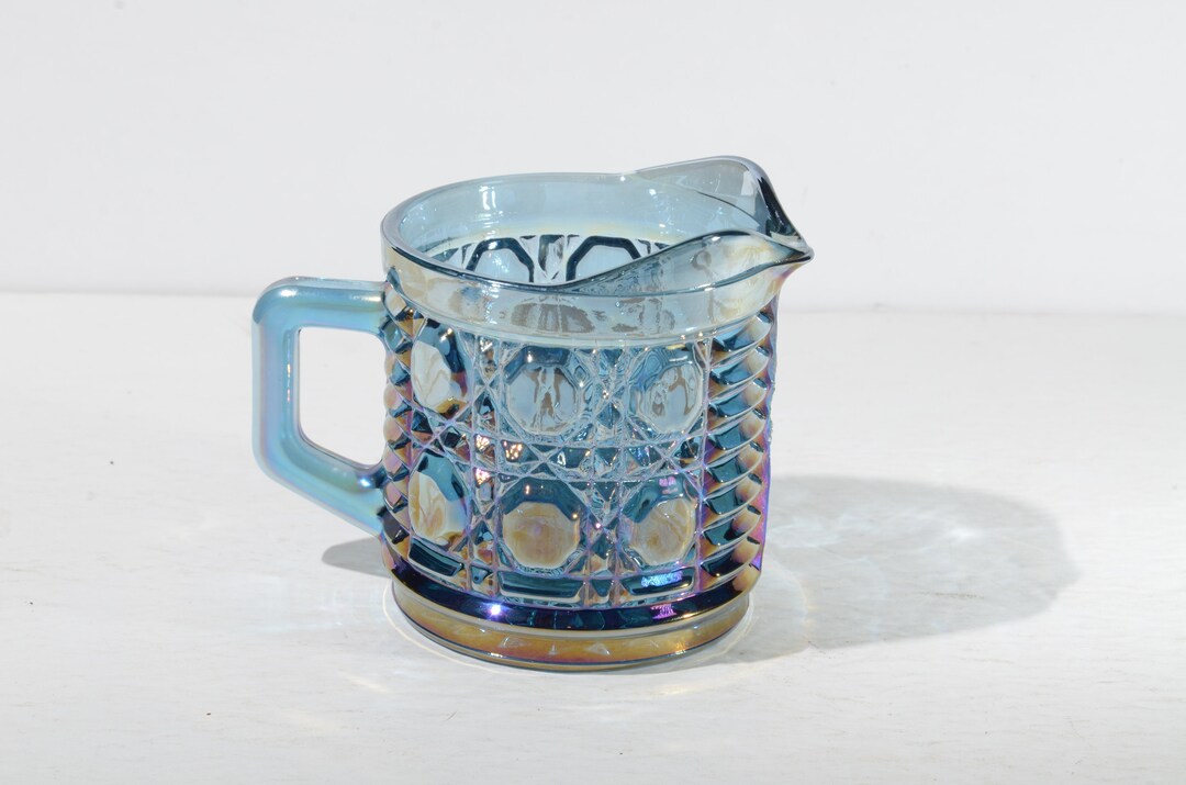 Blue Carnival Glass Creamer Vintage Iridescent Rainbow Collectable ...