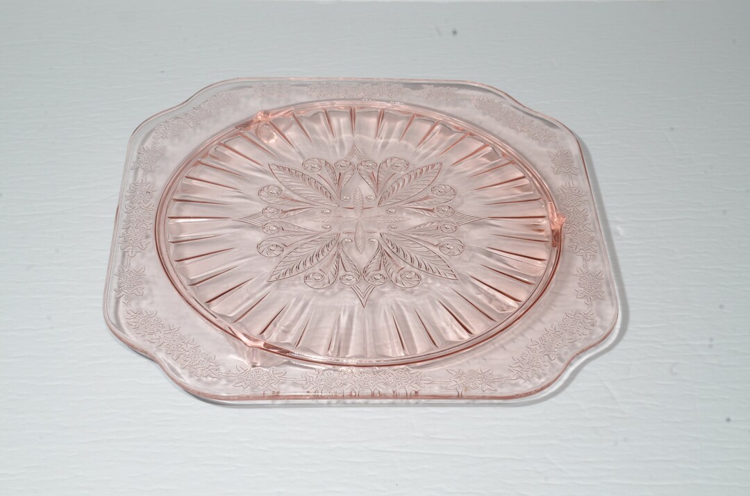 Jeannette Glass ADAM Depression Glass Cake Plate Platter Vintage Pink ...