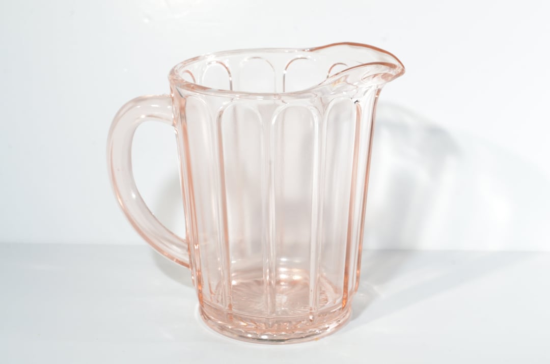 HAZEL ATLAS Pink Depression Glass Ribbon Milk Jug Pitcher 5 Inches Tall ...