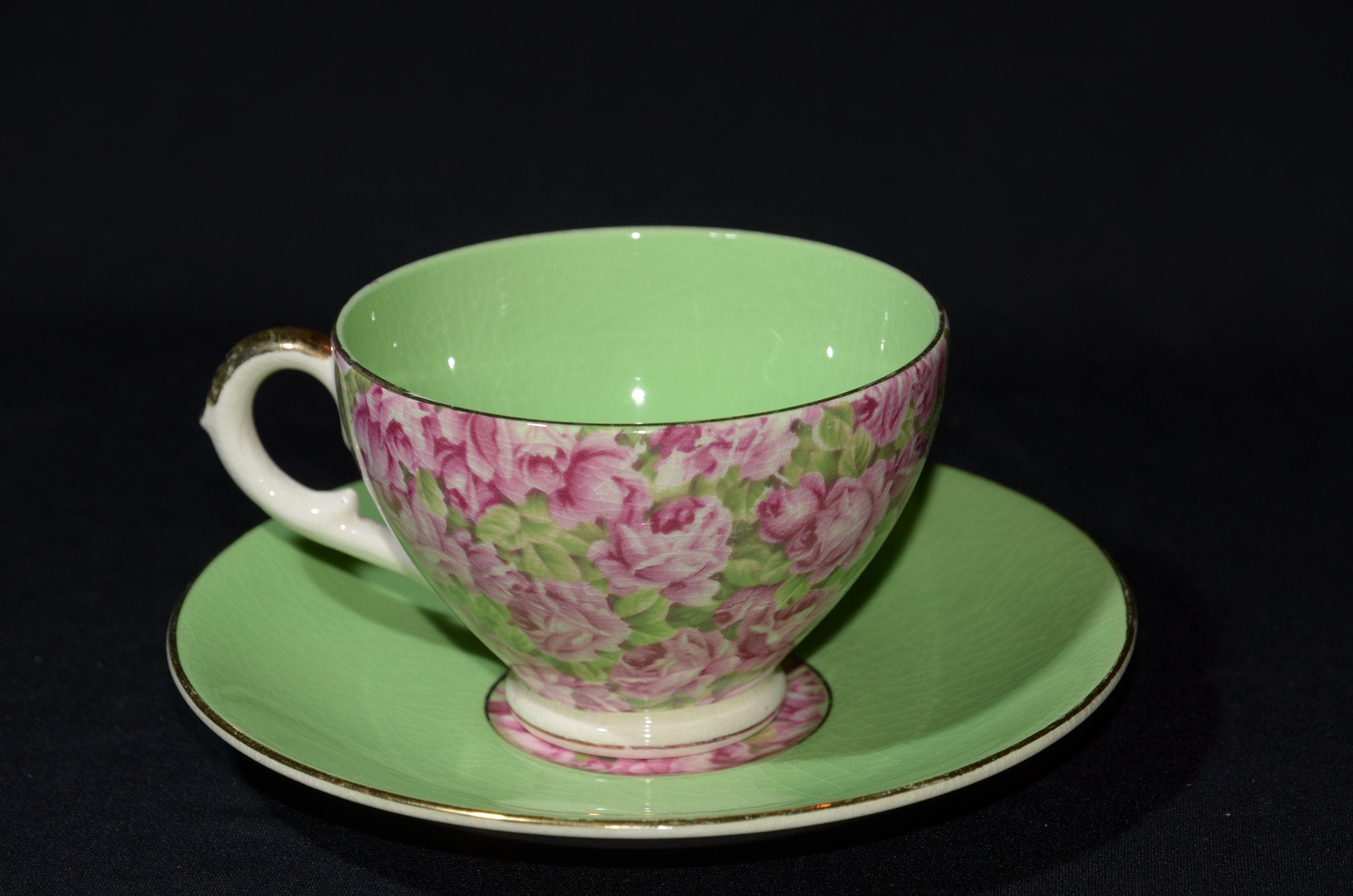 ROYAL LEIGHTON chintz footed teacup and saucer set | Etsy