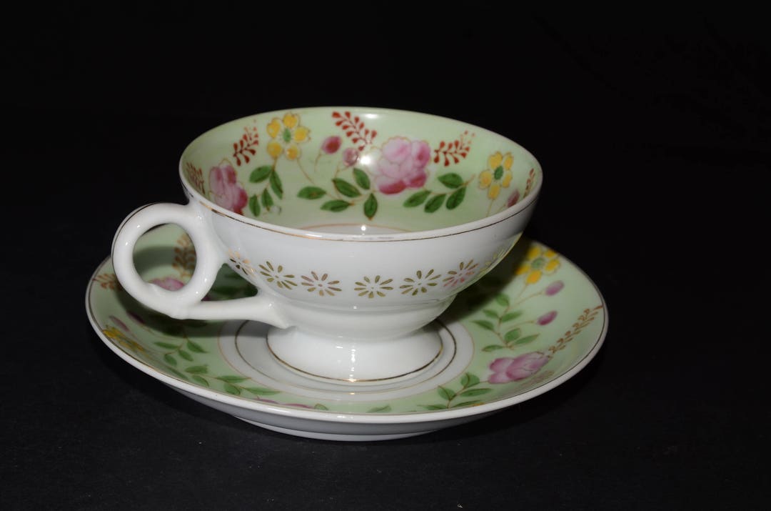 Vintage OCCUPIED JAPAN Sumaki China Hand Painted White / Green Teacup ...