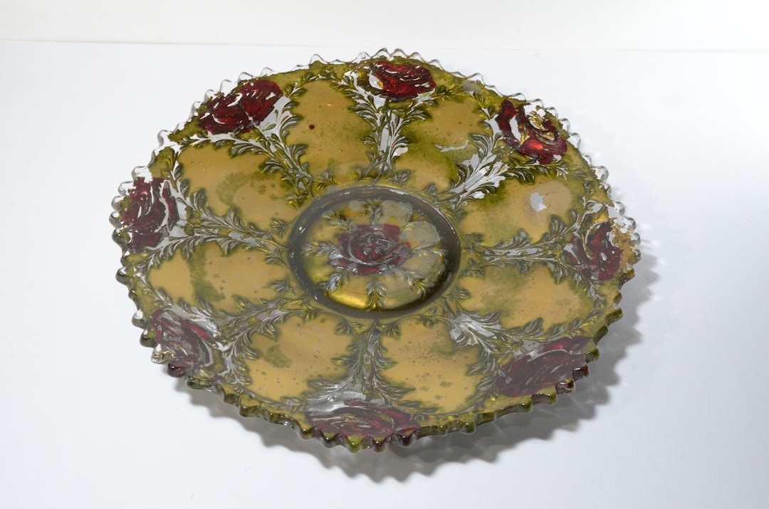 Vintage Victorian Goofus Glass Console Dish Footed Plate Shabby Red ...