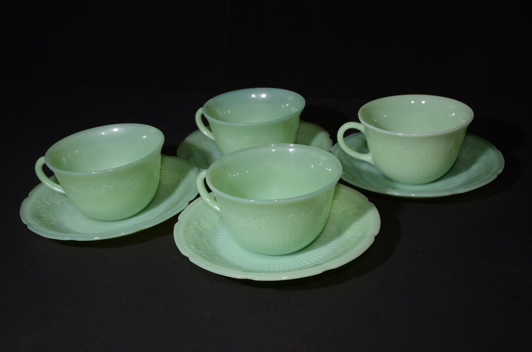 FIRE KING Jadeite Jadite Set of 4 Alice Teacup and Saucer Set ...