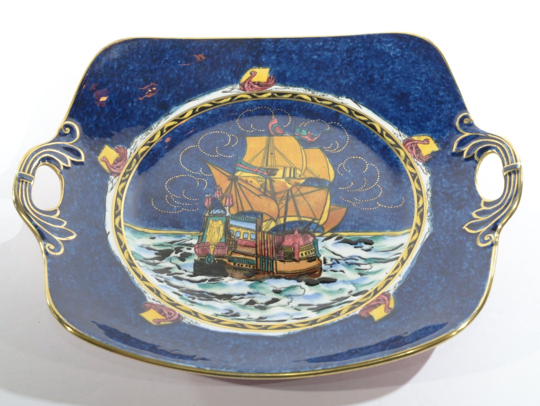 RARE Vintage Royal Winton Grimwades Tall Ship Cake Plate Serving Plate ...