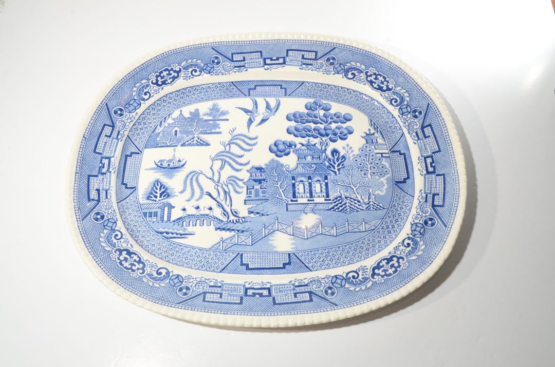 Old Chinese Willow Large Serving Platter Turkey Platter Blue and White ...