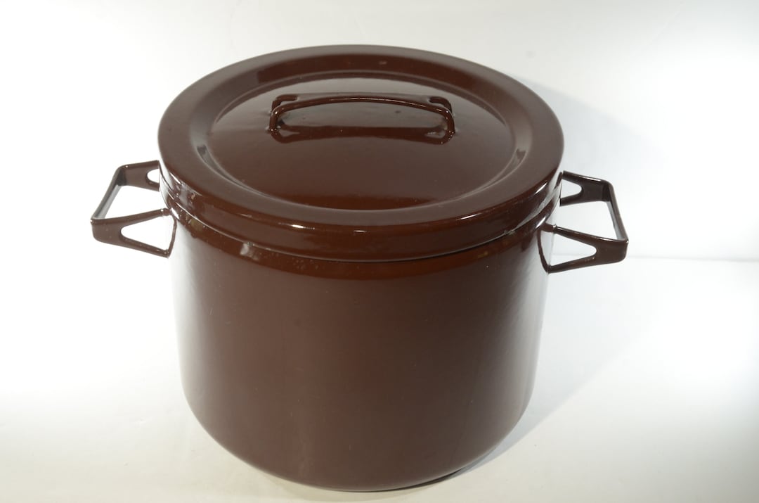 Enamel Arabia Finel Casserole Dish Pot Covered Lid Dutch Oven Brown Mid ...