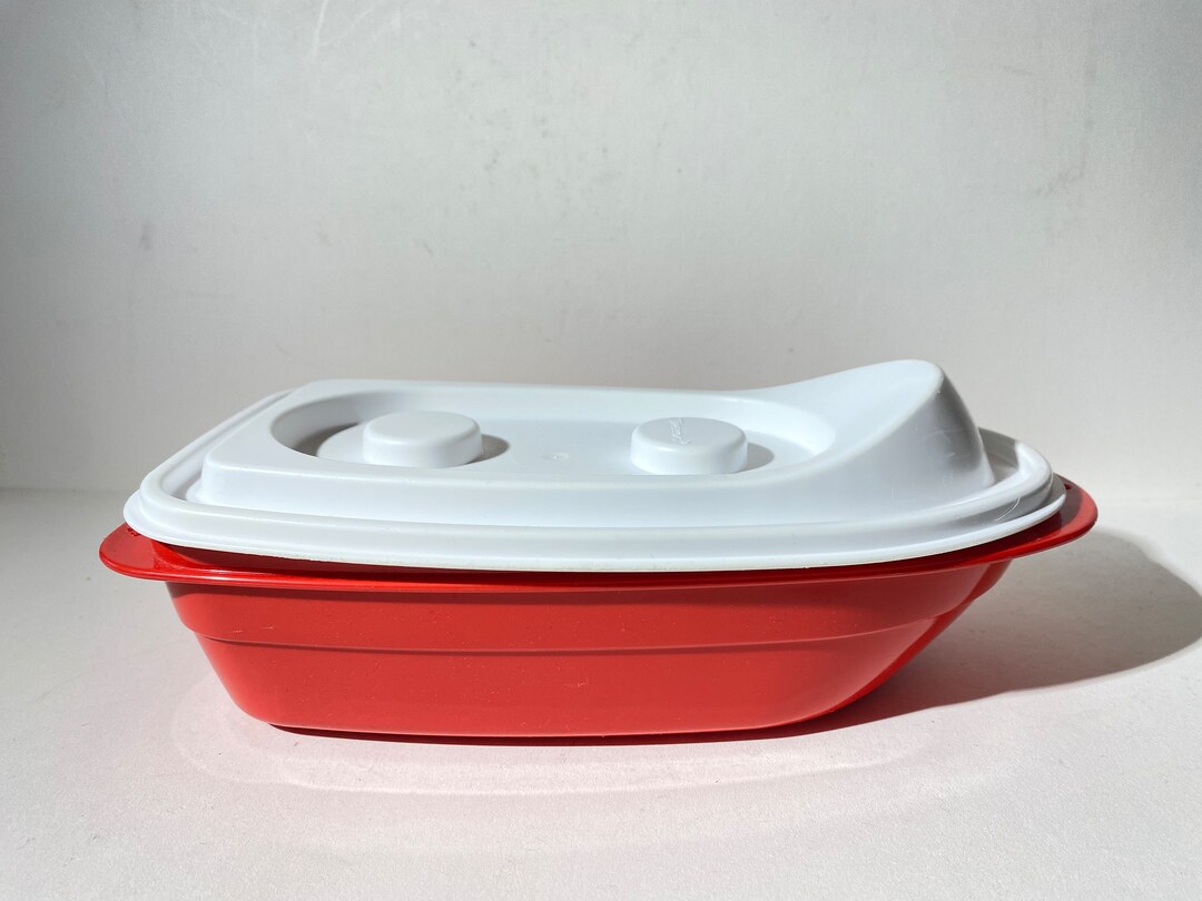 Vintage TUPPERWARE 1980s Tuppertoys Red Canoe Plastic 1732 White Lid ...