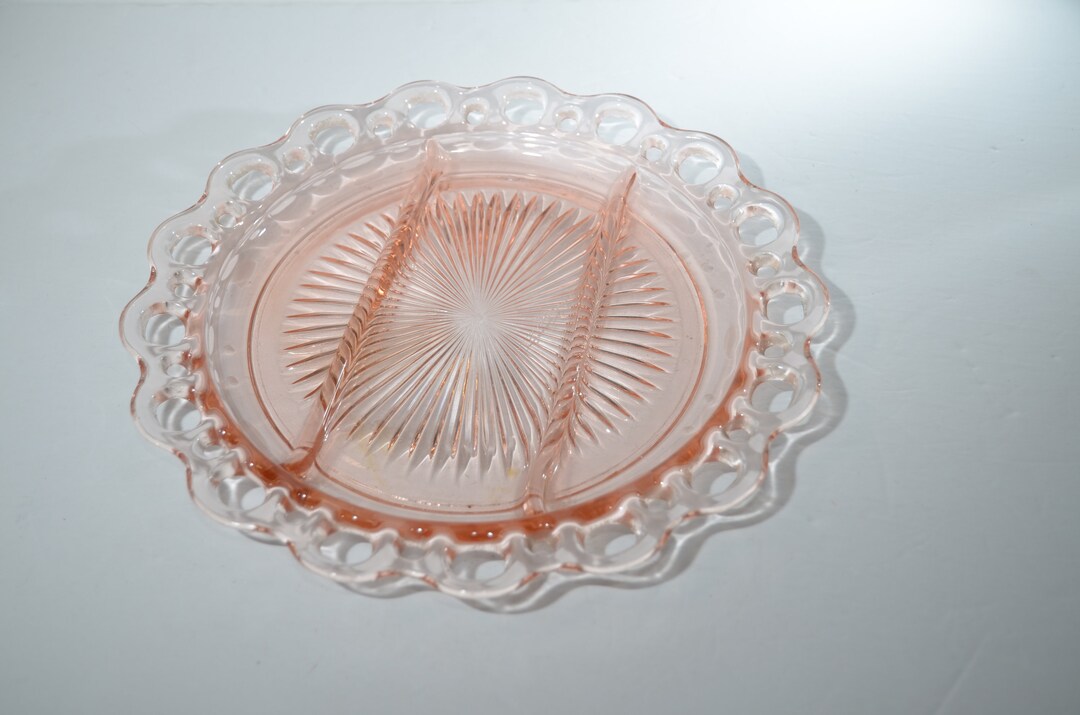 OLD COLONY Pink Depression Glass Platter Serving Plate Lace Edge Open ...
