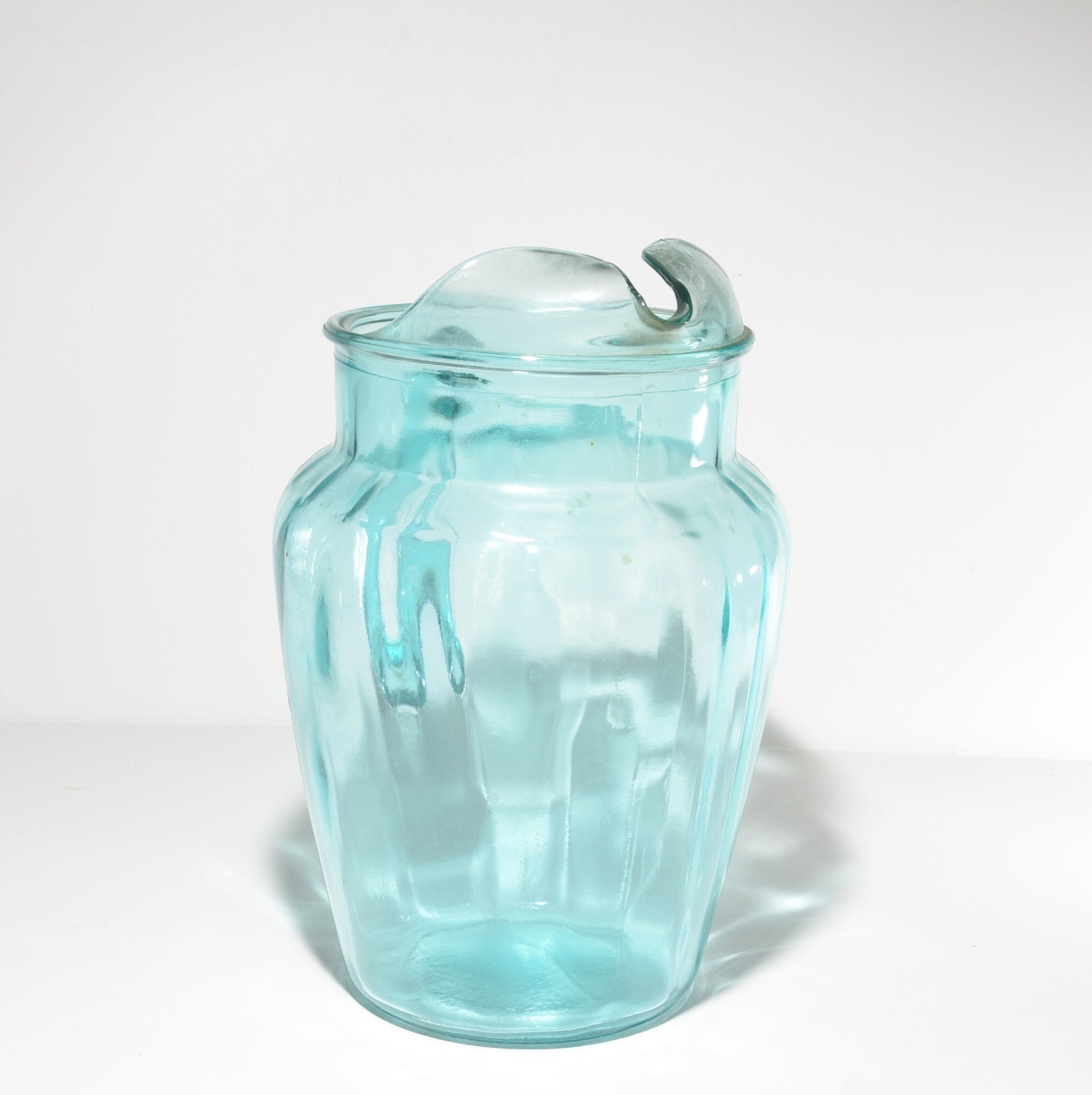 Vintage Depression Glass Aqua Blue Glass Pitcher Pressed | Etsy