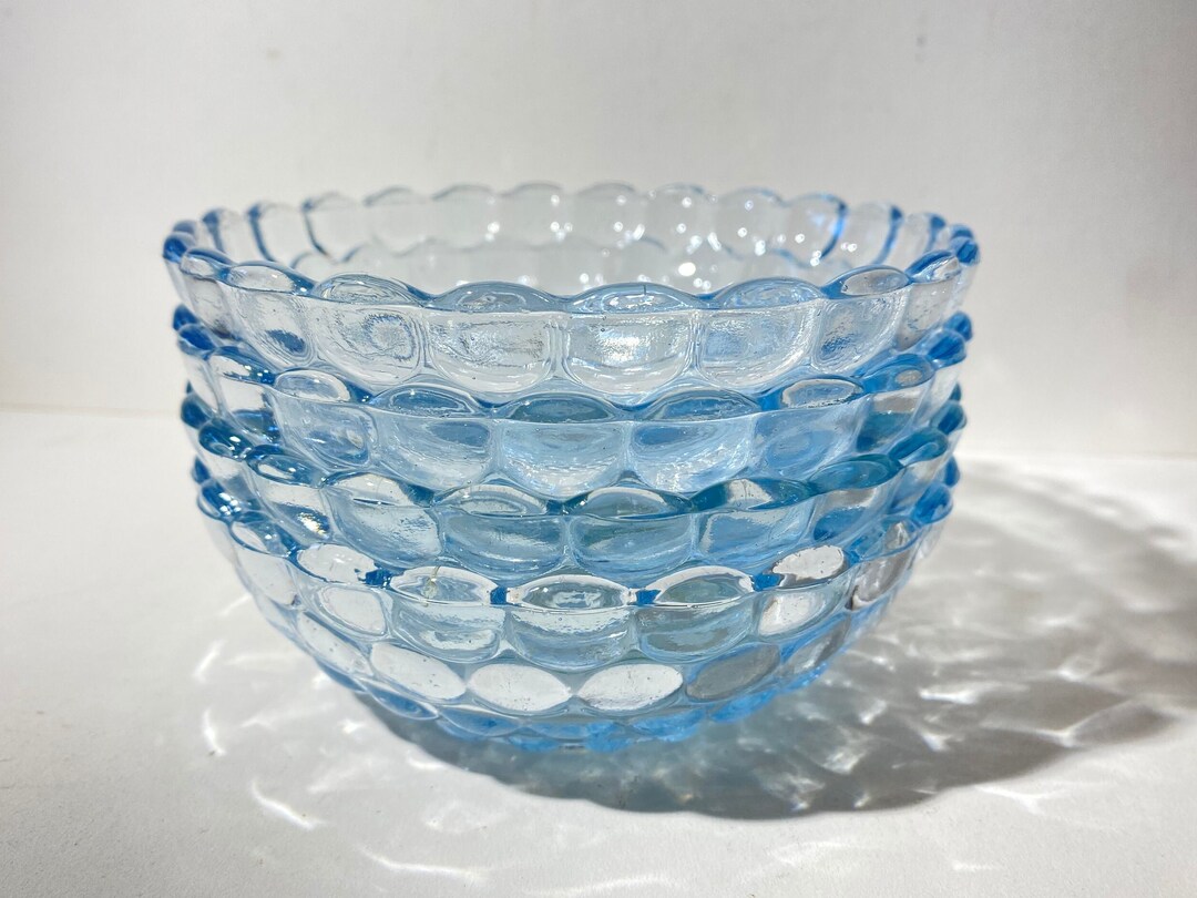 Fire King Sapphire Blue Glass Set of 4 Berry Bowls 5 1/4"d Bubble Blue ...