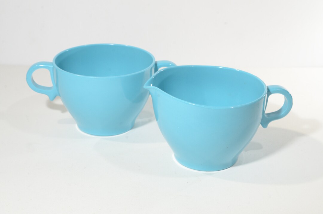 Vintage MELMAC Melamine Blue Creamer and Sugar Bowl Set Hard Plastic in ...