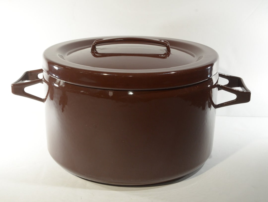 Enamel Arabia Finel Casserole Dish Pot Covered Lid Dutch Oven Brown Mid ...