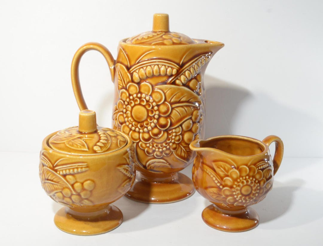 Japanese Mustard Yellow Tea Set / Coffee Set Cream Teapot Creamer and ...
