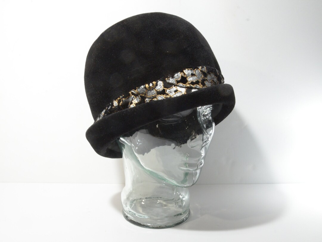 Black Chevalier Lady Cloche Hat Bowler Hat Made in Italy Warm Church ...