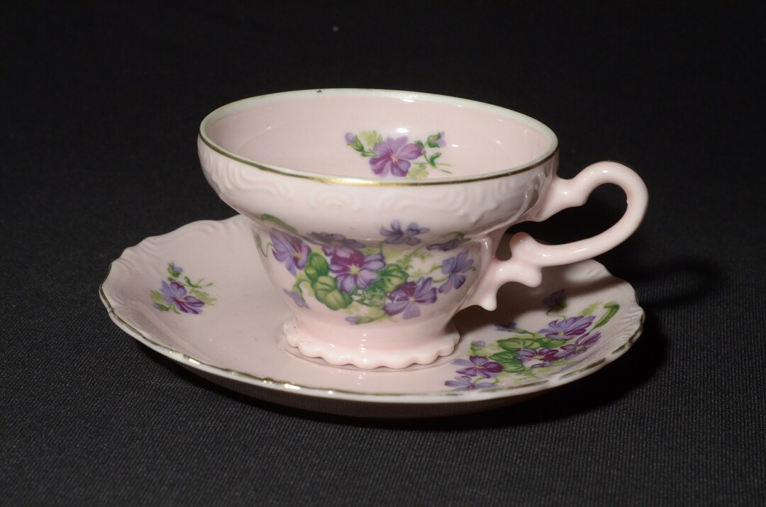 Japanese SHAFFORD Hand Painted Pink Teacup and Saucer Violet Gold ...
