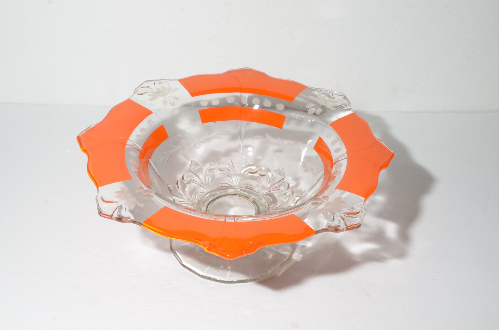 Orange Depression Glass Art Deco Large Serving Dish Trifle - Etsy
