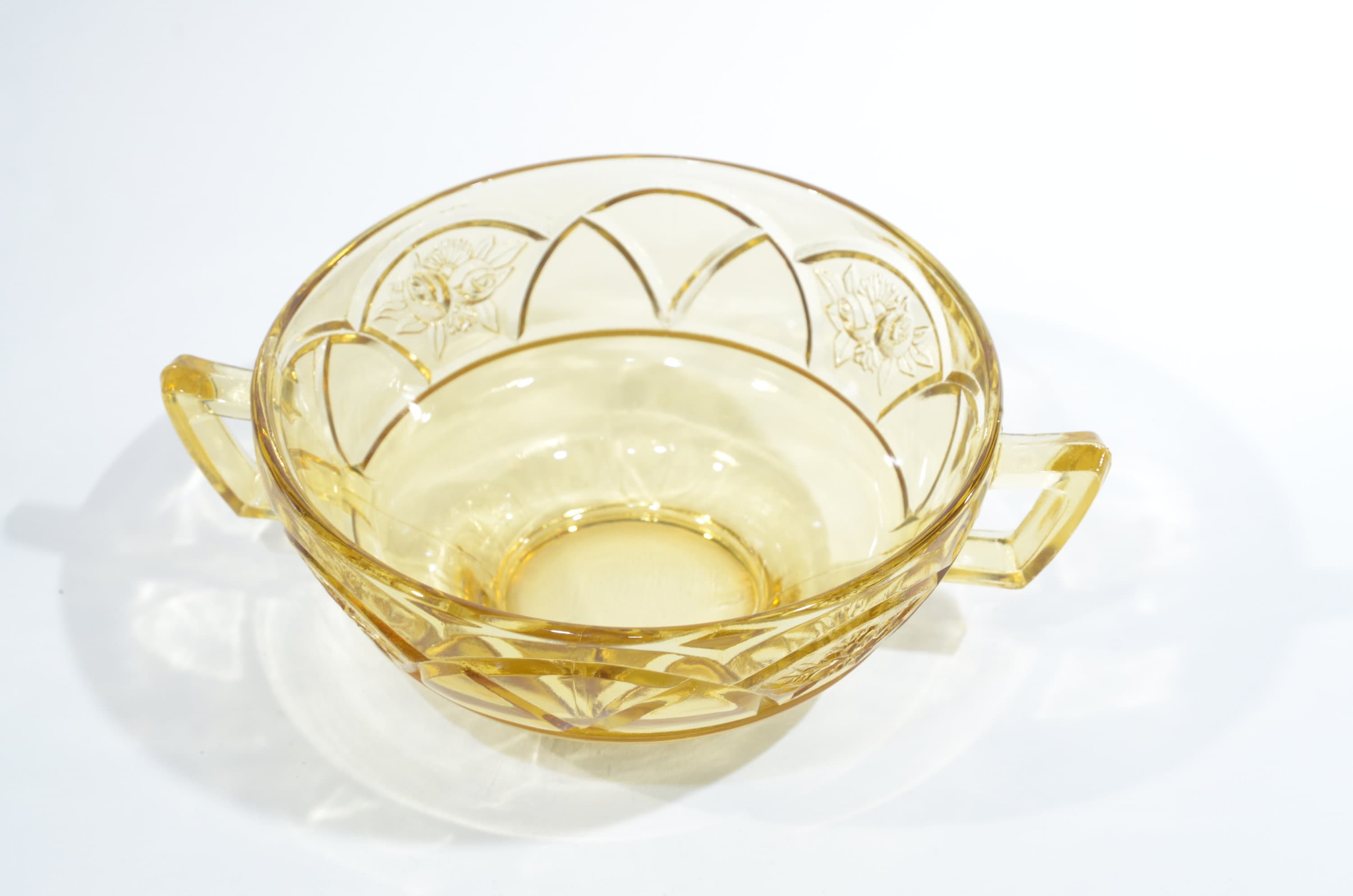 Vintage Federal Glass Rosemary Cream Soup Bowl Cup Two Handles Double ...