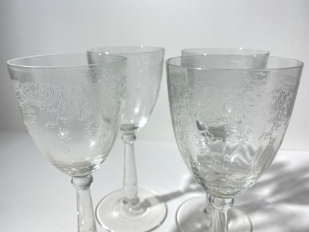 Set of 4 Vintage Etched Scroll and Leaves Crystal 6 Inches Liquor Glass ...