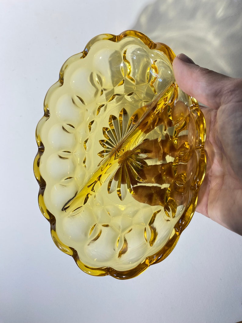 Anchor Hocking Fairfield Pattern Amber Glass Relish Dish Platter 2-part ...