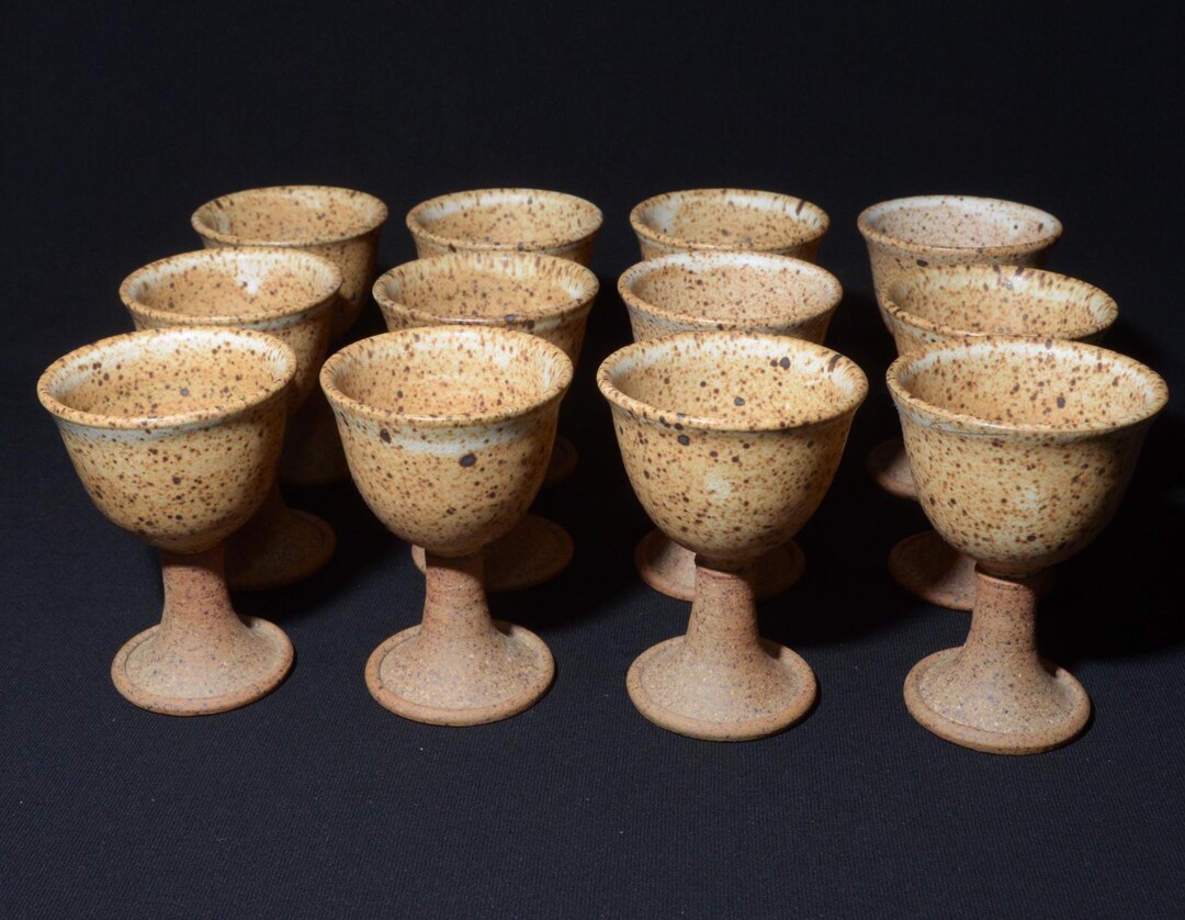 Vintage Set of 12 Small Goblet Footed 3.5" Tall Signed B Art Pottery ...