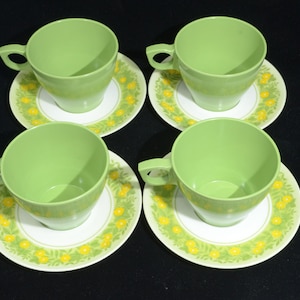 Vintage Set of 4 MELMAC Teacup and Saucer Mid Century Green and Yellow ...