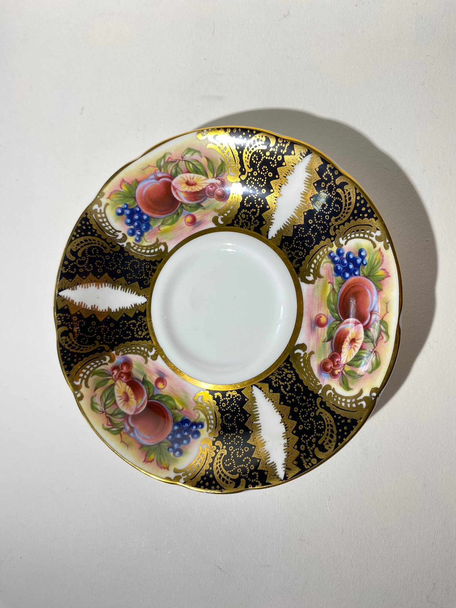 PARAGON Footed Tec up and Saucer Fruit Panel Harvest Black Medallion ...