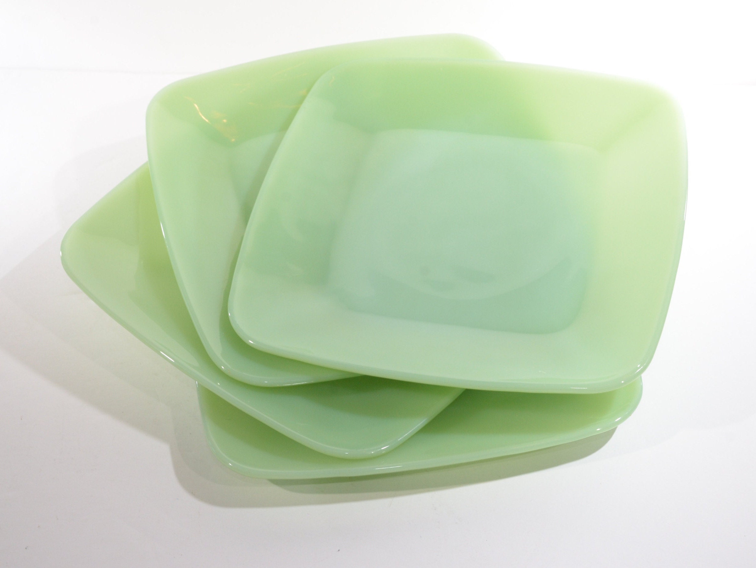 Fire King Charm Jadeite Set of 4 Luncheon Plate 8 1/4" Vintage Squared ...