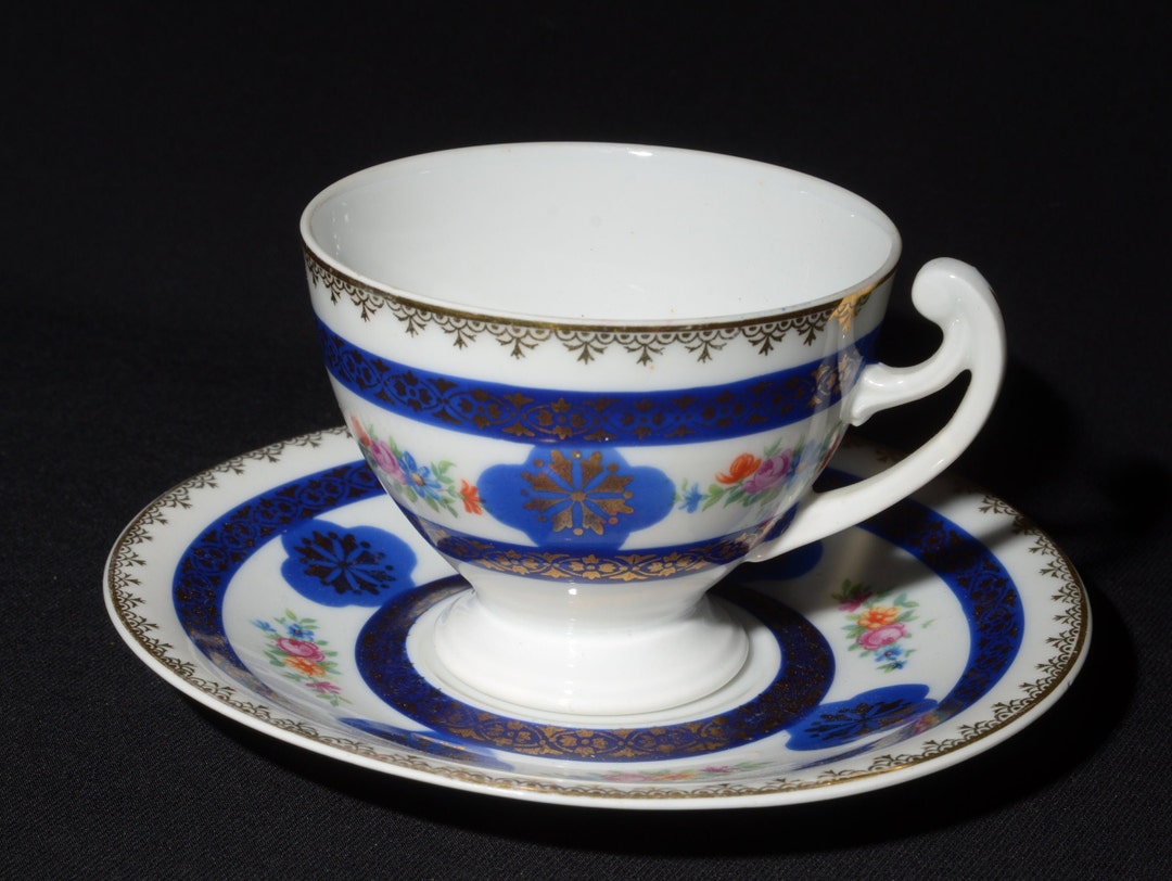 ELBOGEN Vintage Cobalt Blue Floral Teacup and Saucer Tea Cup Floral ...