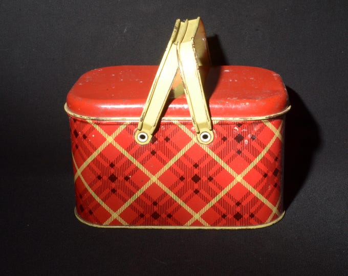 Vintage Small Metal Plaid Lunch Box Basket Collectible Handle Hinge ...