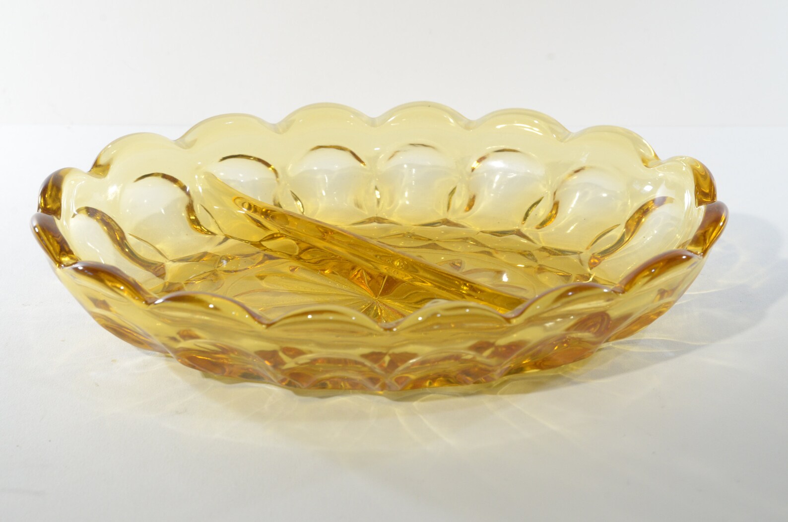 Anchor Hocking Fairfield Pattern Amber Glass Relish Dish Platter 2-part ...