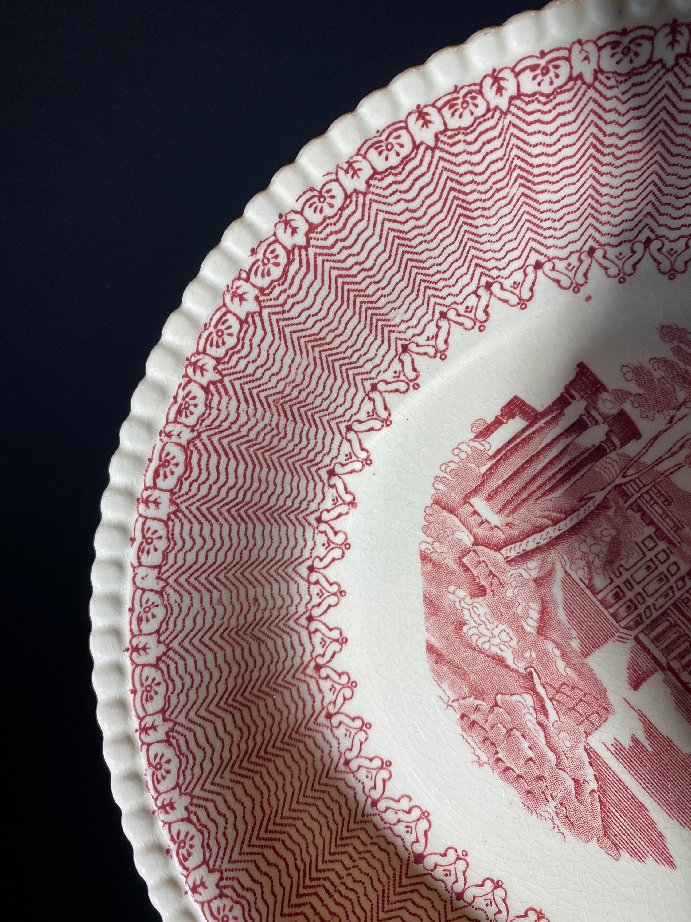 Set of 2 Soho Pottery Red Pink Transferware Coupe Soup Bowl 7 3/4 ...