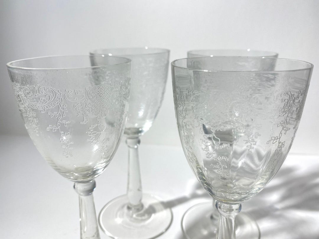 Set of 4 Vintage Etched Scroll and Leaves Crystal 6 Inches Liquor Glass ...