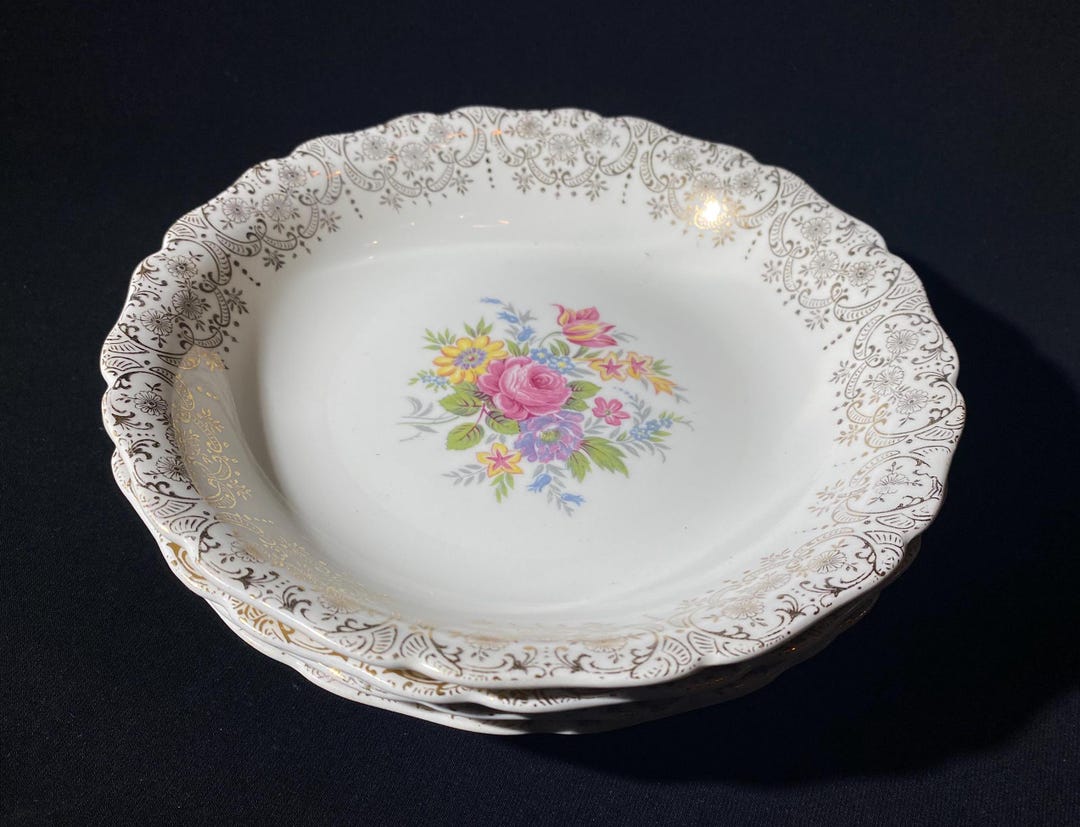 Set of 4 Golden Flagrance Coupe Bowl Salad Shallow Bowl 8 Inches Floral ...