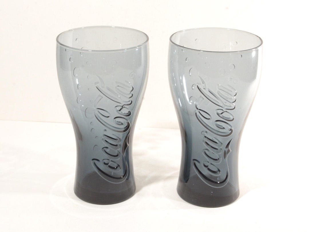 Set of 2 Smoked Glass Coca Cola Tumbler Drinking Glasses Soda Pop ...