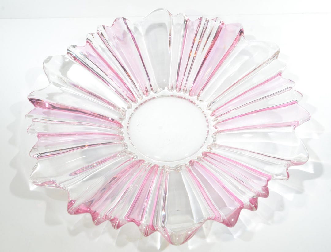 Vintage Footed Glass Shallow Bowl Centerpiece Floral Shape Clear and ...