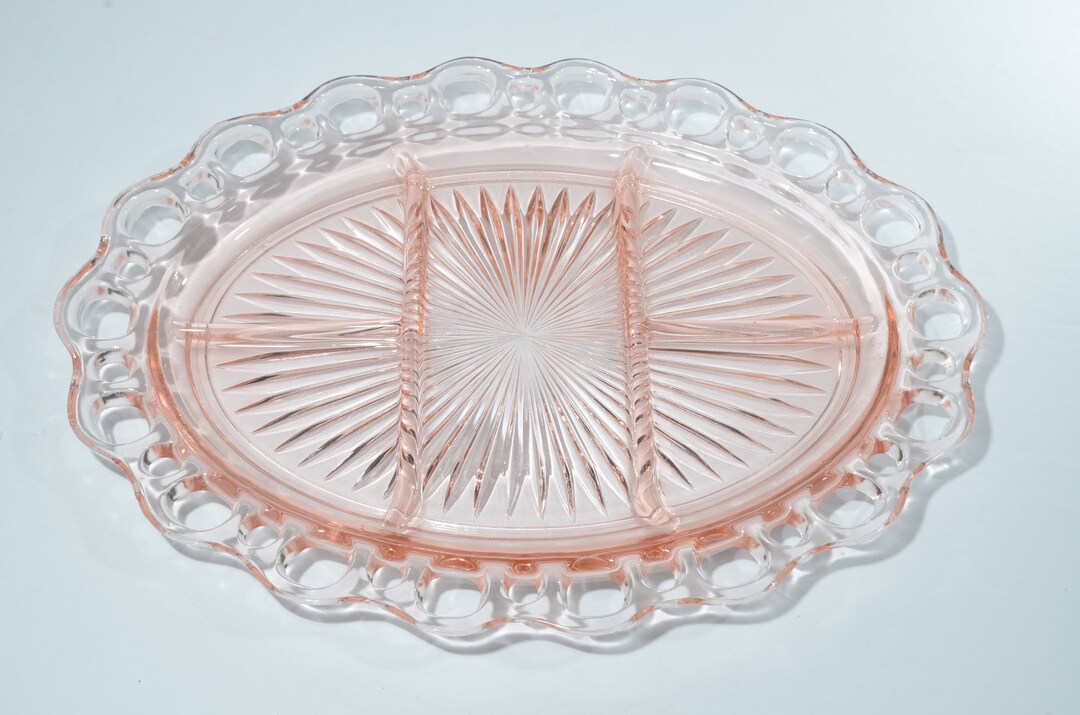 OLD COLONY Pink Depression Glass Platter Serving Plate Divided 5-part ...
