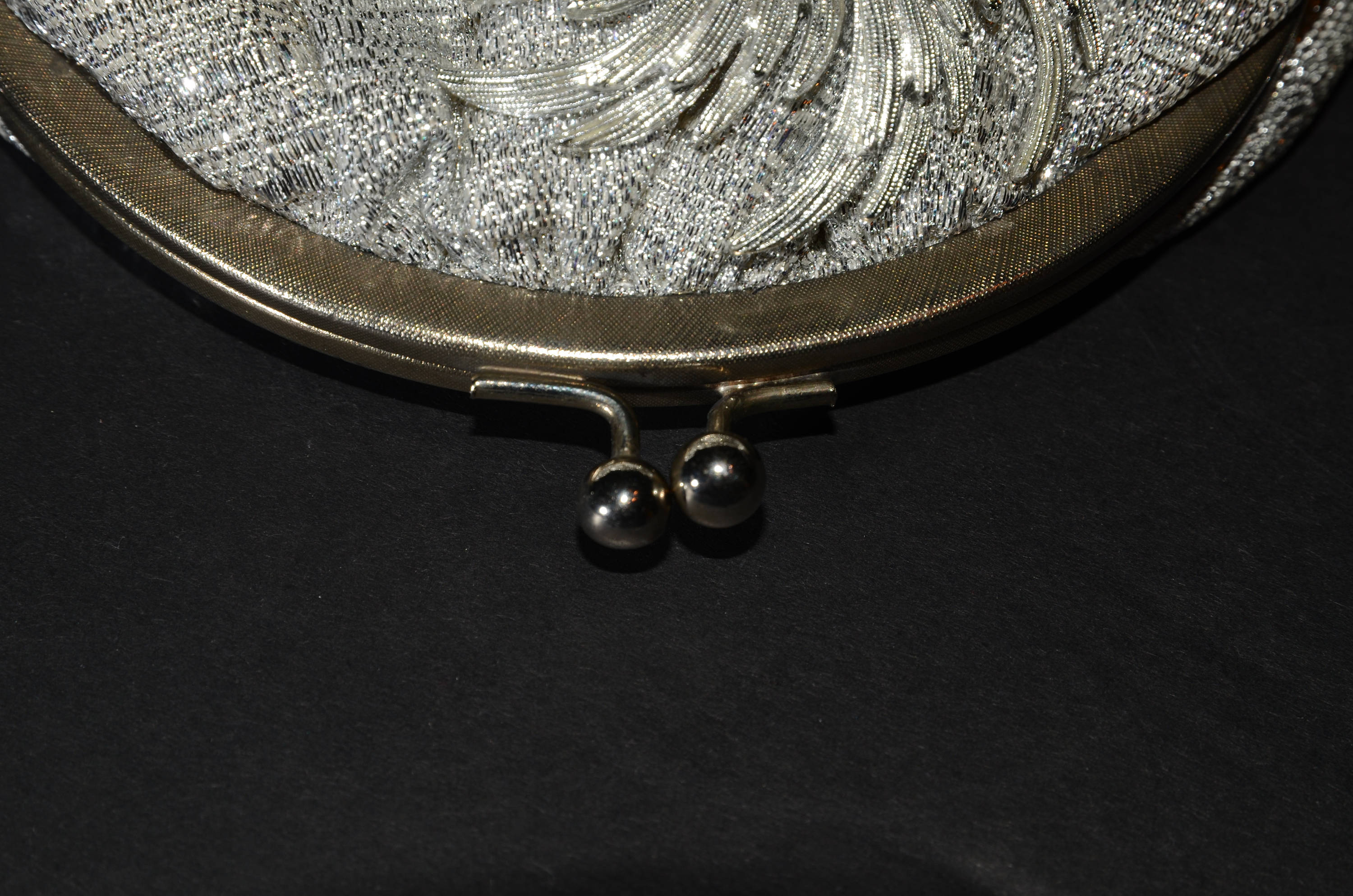 Vintage GOLDCO Purse Silver Fabric Handbag & Silver Tone Pinwheel ...