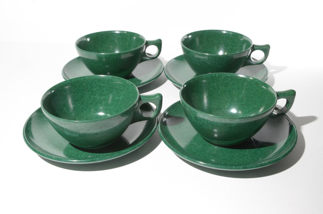 Vintage Set of 4 Forest Green MELMAC Coloramic Teacup and Saucer Sets ...