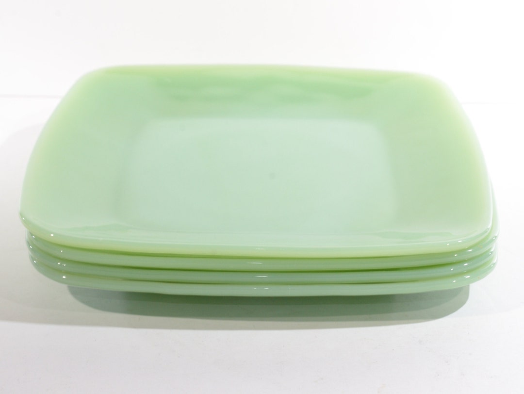 Fire King Charm Jadeite Set of 4 Luncheon Plate 8 1/4" Vintage Squared ...