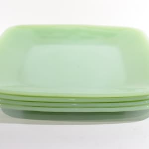Fire King Charm Jadeite Set of 4 Luncheon Plate 8 1/4" Vintage Squared ...